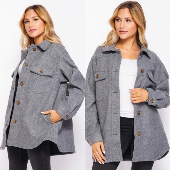 Jackets & Coats | Fleece Button Down Shacket In Grey | Poshmark
